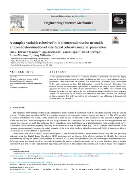 Pdf A Complex Variable Cohesive Finite Element Subroutine To Enable Efficient Determination Of
