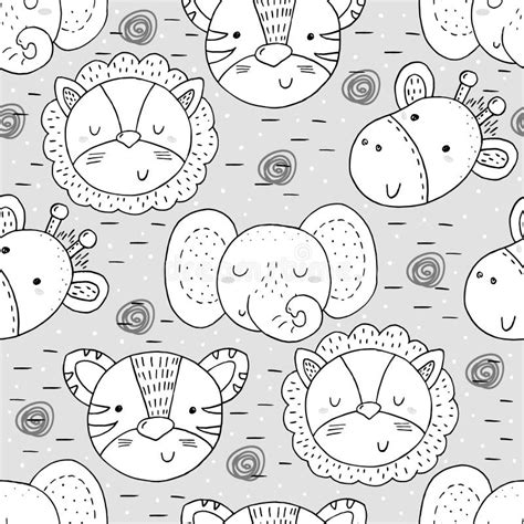 Cute Hand Drawn Doodles Funny African Animals Seamless Pattern Stock