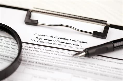I Employment Eligibility Verification Blank Form On A Tablet Lies On Office Table With Pen And