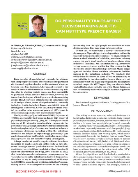 Pdf Do Personality Traits Affect Decision Making Ability Can Mbti