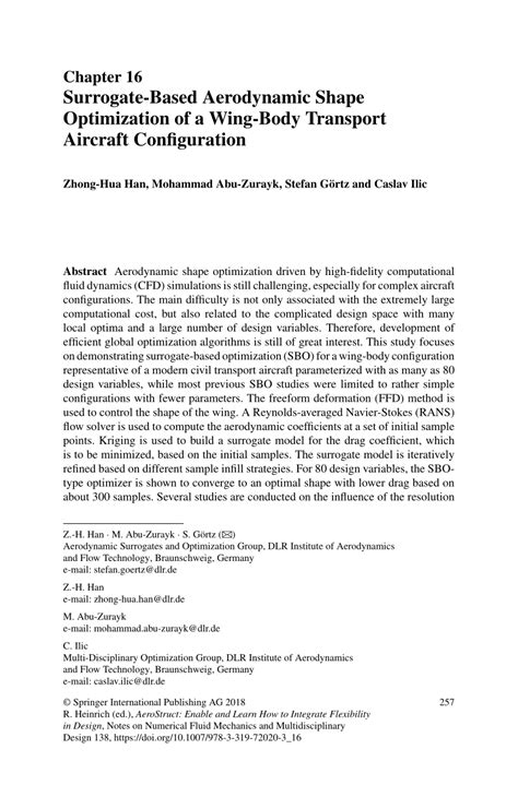 PDF Surrogate Based Aerodynamic Shape Optimization Of A Wing Body Transport Aircraft Configuration