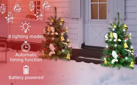 Set Of 2 Christmas Tree Outdoor Prelit Xmas Tree W 80 Led Multi