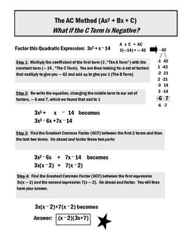 The AC Method Factoring Quadratic Expressions With An A 1 By JTeach