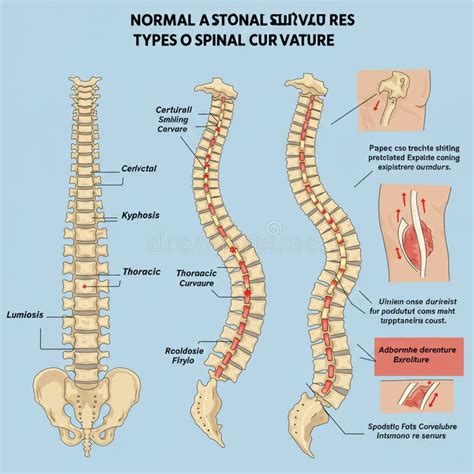 Diagram Illustrates Three Versions Of Spinal Curvature Left Shows A Normal Spine With Stock