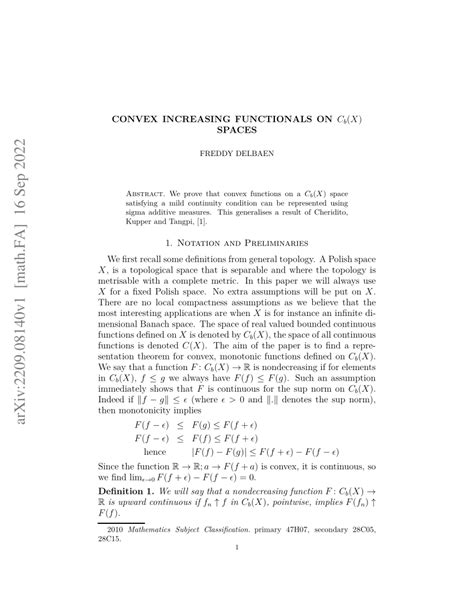 Pdf Convex Increasing Functionals On Cbx Spaces