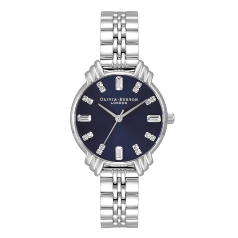 Olivia Burton Art Deco 30mm Navy And Silver Bracelet Watch