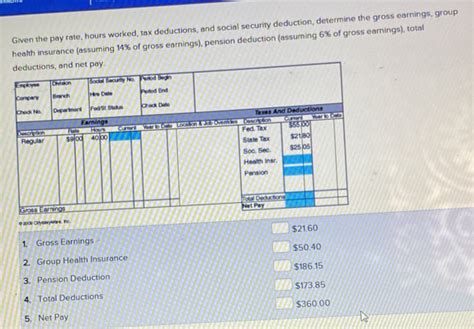 Solved Given The Pay Rate Hours Worked Tax Deductions And Social