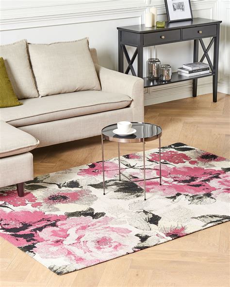 Teppich Baumwolle Rosa Blumenmuster 200 X 300 Cm Kurzflor Ejaz Beliani De