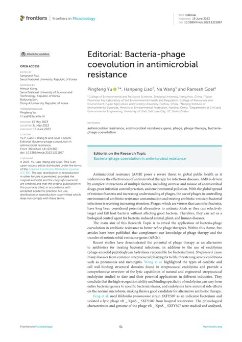 Pdf Editorial Bacteria Phage Coevolution In Antimicrobial Resistance