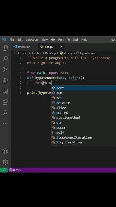 Python Tutorial Calculate The Hypotenuse Of A Right Angled Triangle