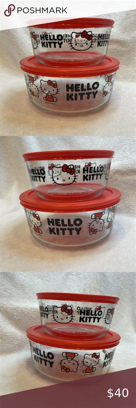 Hello Kitty Pyrex Red Bowl Set Of 2 With Lids Red Bowl Hello Kitty Bowl Set