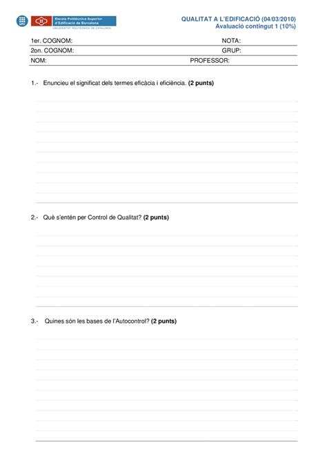 Examens Qualitat Exámenes De Ingeniería De Edificación Docsity