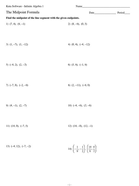 Midpoint Formula Practice Pdf Geometry Elementary Mathematics