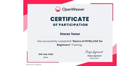 completed html css for beginners course by open weaver simran tomar posted on the topic linkedin