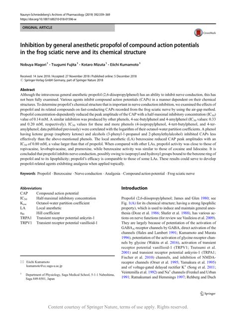 Inhibition By General Anesthetic Propofol Of Compound Action Potentials