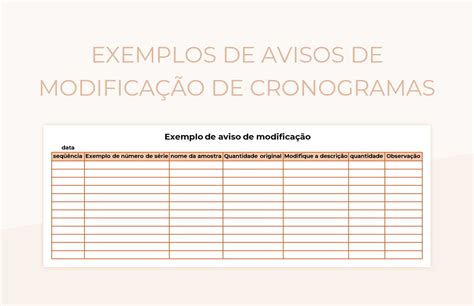 Planilhas Exemplos De Avisos De Modificação De Cronogramas Excel E