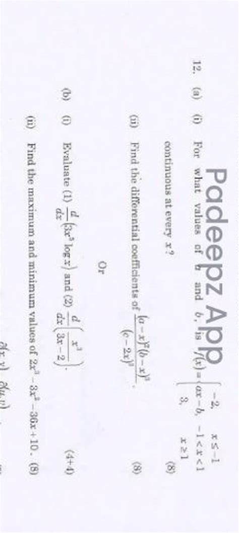 12 a i for what values of b and b f x ⎩⎨⎧ −2 ax−b 3 x≤−1−1