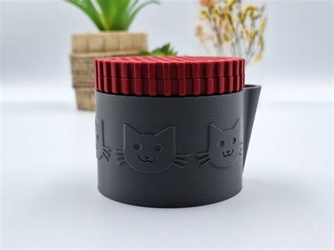 Cat Grass Container With Lid 3d Print Engraved Cat Face Design