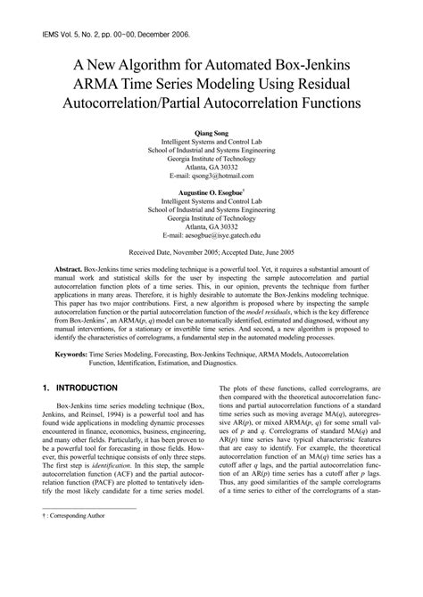 Pdf A New Algorithm For Automated Box Jenkins Arma Time Series