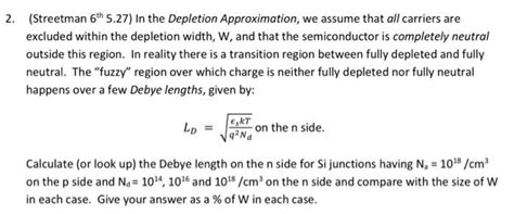 Solved Streetman 6th 5 27 In The Depletion Approximation