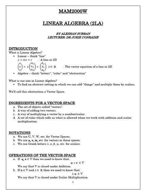 2la Notes As 2 Pdf Linear Subspace Basis Linear Algebra
