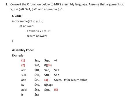 Solved 1 Convert The C Function Below To Mips Assembly