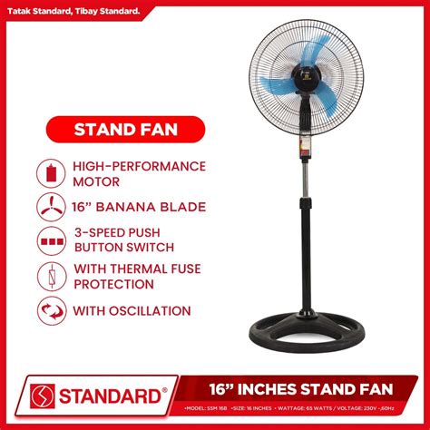 Standard Stand Fan With Thermal Fuse Protection 16 Inches 65w Ssm16b