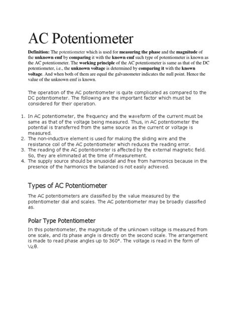 Ac Potentiometer Pdf Voltage Alternating Current