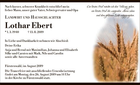 Traueranzeigen Von Lothar Ebert Trauer Hna De