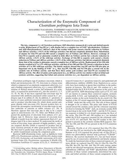 Pdf Characterization Of The Enzymatic Component Of Clostridium Perfringens Iota Toxin