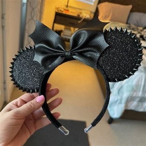 Goth Mickey Ears Bat Bow Spikes Mouse Ears Halloween Ears Minnie Ears Black Bat Bow Mickey