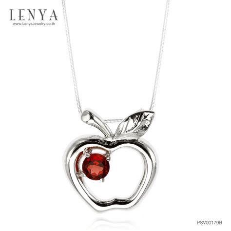 Lenya Jewelry จี้รูปแอปเปิ้ล ประดับโกเมน ตัวเรือนเงินแท้ 925 ชุบทองคำขาว ใส่ยังไงก็น่ารัก