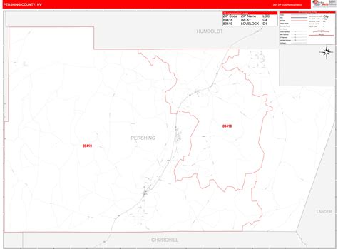Pershing County Nv Zip Code Wall Map Red Line Style By Marketmaps