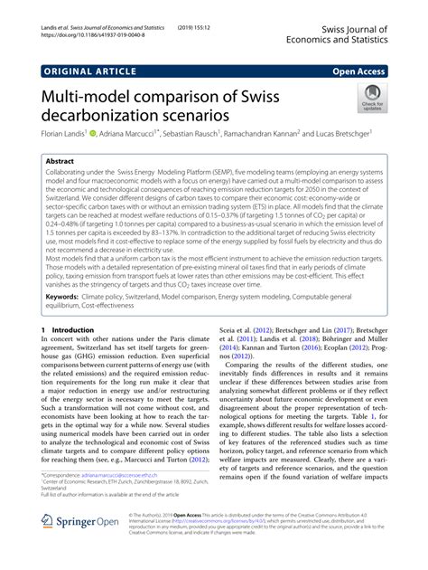 Pdf Multi Model Comparison Of Swiss Decarbonization Scenarios