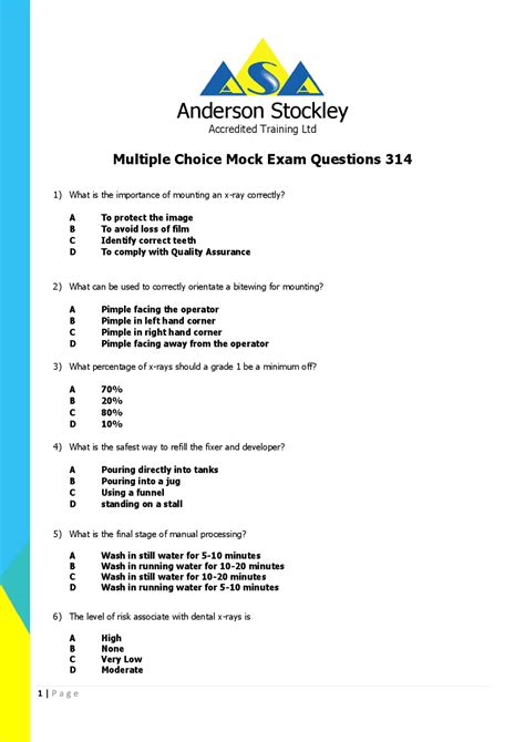 Multiple Choice Mock Exam Questions 314 Docsity