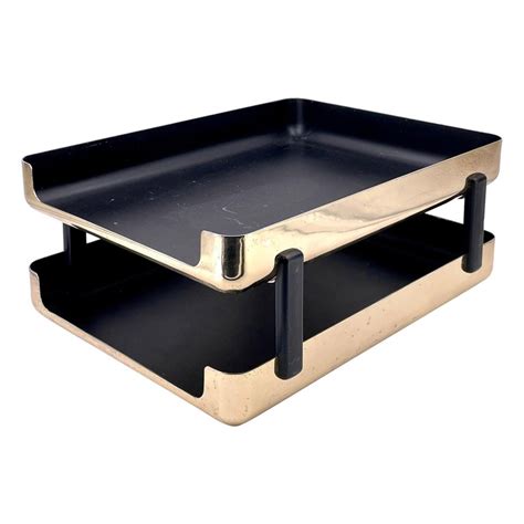 Postmodern Polished Brass Double Desk Letter Tray Paper Holder At