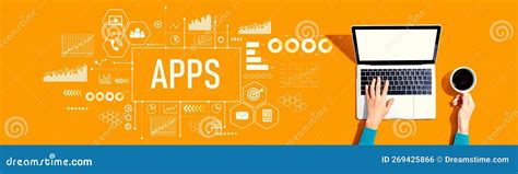 apps theme with person using a laptop stock illustration illustration