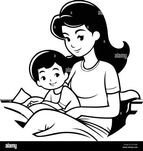Mom Reading Book In Bed Stock Vector Images Alamy