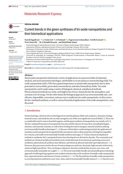 Pdf Current Trends In The Green Syntheses Of Tin Oxide Nanoparticles