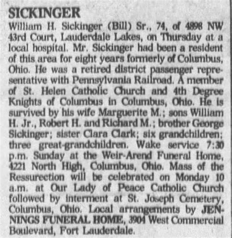 Obituary For William H Sickinger ™