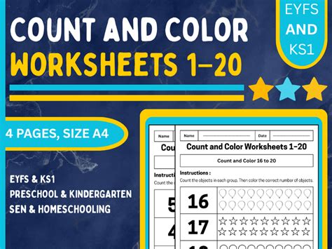 Count And Color Worksheets 1 20 Number Recognition And Fine Motor Skills For Eyfs Ks1