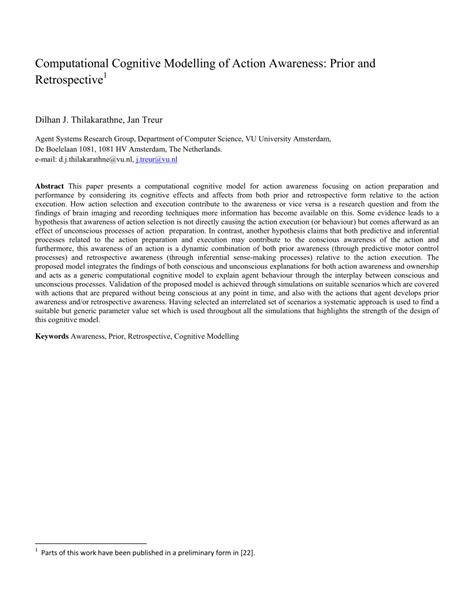 Pdf Computational Cognitive Modelling Of Action Awareness Prior And