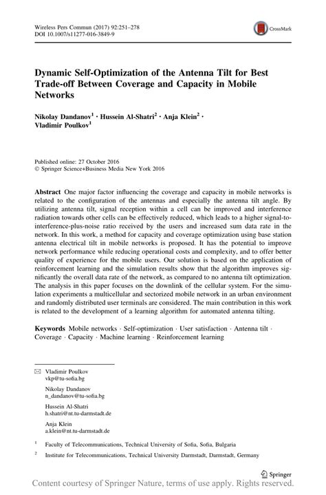 Dynamic Self Optimization Of The Antenna Tilt For Best Trade Off Between Coverage And Capacity