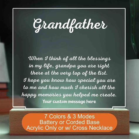 Custom Acrylic Plaque Led Light Personalized Ts For Grandpa Cross
