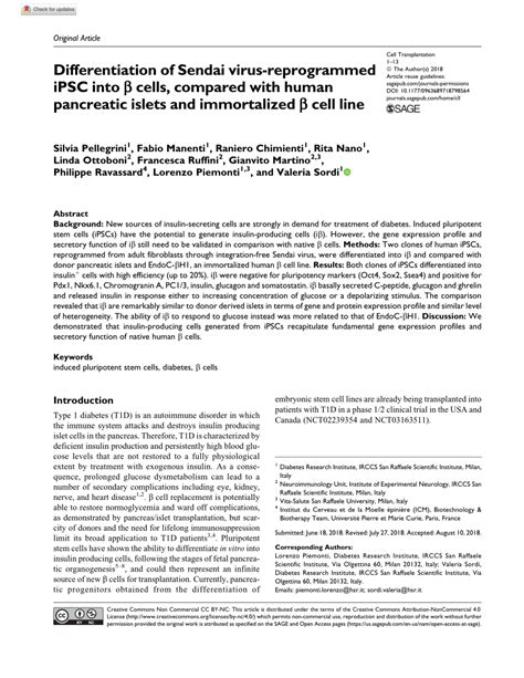 Pdf Differentiation Of Sendai Virus Reprogrammed Ipsc Into β Cells