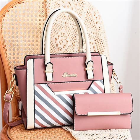 Original Korean Fashion Stripe Splicing Design Women Handbags Elegant