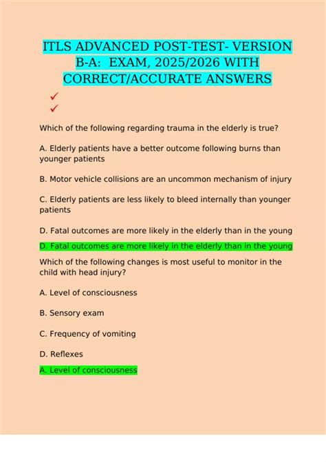 Itls Advanced Post Test Version B A Exam 20252026 With Correctaccurate Answers Itls