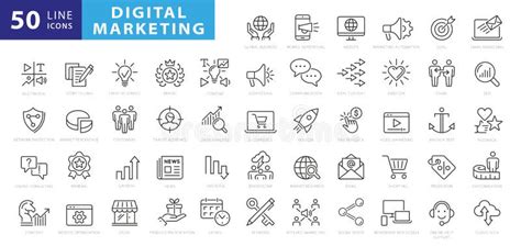 Outline Web Icons Set Search Engine Optimization Stock Vector Illustration Of Icons