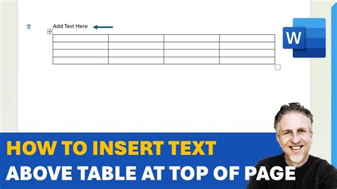 How To Insert Text Above A Table At The Top Of A Page In Ms Word