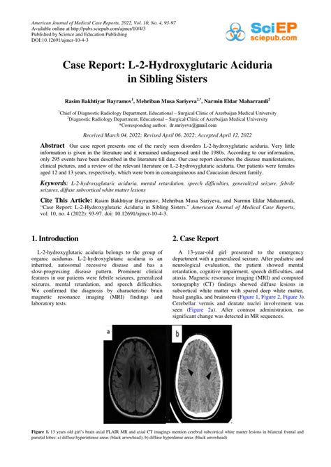 Pdf Case Report L 2 Hydroxyglutaric Aciduria In Sibling Sisters